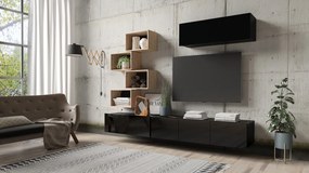 Moderní obývací sestava Calabrini 29 - černá/černý lesk/dub artisan