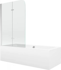 Mexen Cube obdélníková vana 180 x 80 cm s opláštěním a dvoukřídlou zástěnou 100 cm, transparentní, chromová