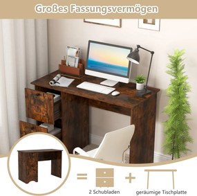 Costway Počítačový stolek se 2 zásuvkami na notebook, hnědý
