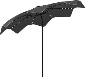Zahradní slunečník Outsunny 2,9m s 32 solárními LED světly, manuální deštník s 8 žebry, nastavitelný úhel, voděodolný a větrací mřížky pro terasu nebo