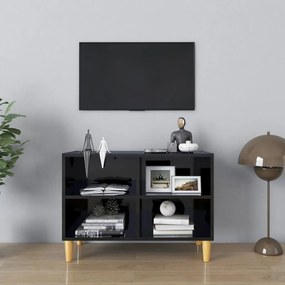 vidaXL TV stolek nohy z masivního dřeva černý vysoký lesk 69,5x30x50cm