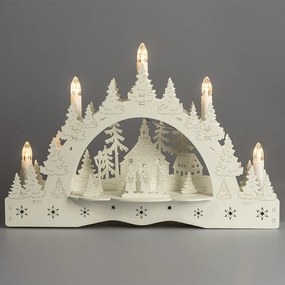 Vánoční LED svícen Zimní krajina, koledníci před kostelem, 35 x 23 x 7,5 cm