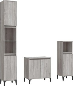 3dílný set koupelnového nábytku šedý sonoma kompozitní dřevo 3185595