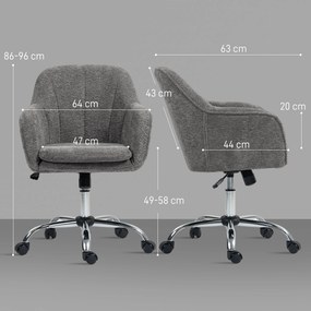 HOMCOM ergonomická kancelářská židle z jemného flanelu — otočná, nastavitelná, šedá