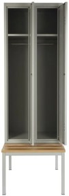 Rauman Kovová šatní skříň s lavičkou, 60 x 85 x 185 cm, cylindrický zámek - světle šedá