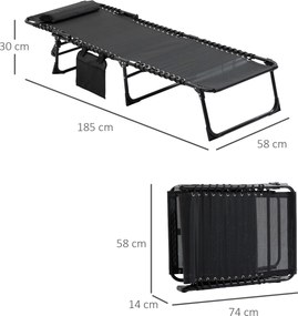 Outsunny Chaise longue skládací lehátko s nastavitelným opěradlem 5 poloh odnímatelná opěrka hlavy boční kapsa textilní potah ocelový rám 185 x 58 x …