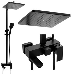 Erga Cube, sprchová souprava s pákovou baterií, vanovou výlevkou a dešťovou hlavicí 30x30cm, černá matná, ERG-YKA-BP.CUBE-30-BLK