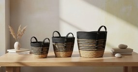 Sada tří košů Bali z mořské trávy hnědá/černá