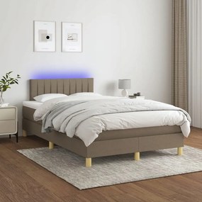Box Spring Postel S Matrací A Led Textil Taupe Svislé pruhy 120 x 200 cm