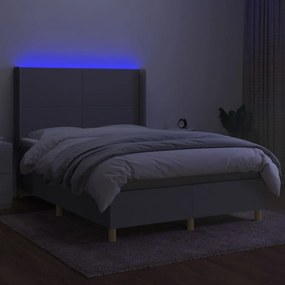Box spring postel s matrací a LED světle šedá 140x200 cm textil 3138717