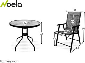 Noela Zahradní jídelní set Capri 80cm + 4x kovová židle Solano
