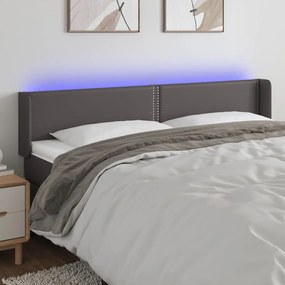 Čelo postele s LED šedé 183 x 16 x 78/88 cm umělá kůže