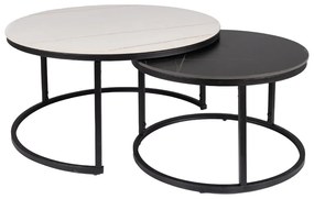 FERANTE B konferenční stolek, kulatý, 2 kusy, mramor/bílá/černá