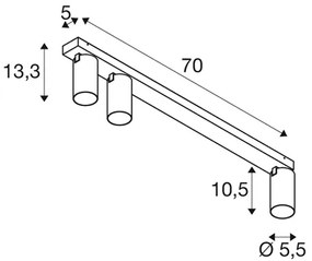 SLV 1007735 Kami, nástěnné/stropní svítidlo 3xGU10, černá/zlatá, délka 70cm