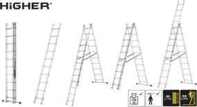 Hliníkový žebřík 3x10 příček 6,04 m třídílný HIGHER 6310