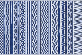 Outsunny Venkovní Koberec 182x274 cm Reversible Koberec s Geometrickým Vzorem Voděodolný pro Terasu Balkon Patio Kempování Pláž Tmavě modrá a bílá | A