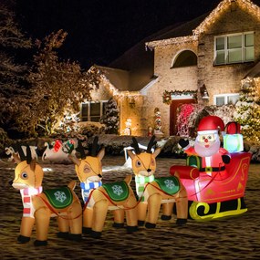 HOMCOM Nafukovací Santa Claus a sobi venkovní vánoční dekorace, včetně ventilátoru, 140 cm, červená + hnědá