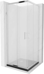 Mexen Rio, čtvercový sprchový kout s posuvnými dveřmi 70 (dveře) x 70 (dveře) x 190 cm, 5mm sklo námraza, chromový profil + černá sprchová vanička SLIM, 860-070-070-01-30-4070