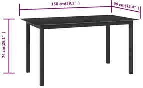 vidaXL Marketos Zahradní stůl černý 150 x 90 x 74 cm hliník a sklo