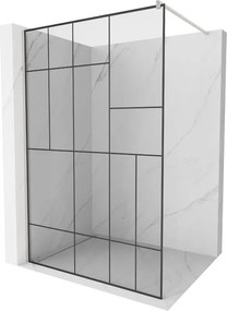Mexen Kioto, sprchová zástěna Walk-In 90 x 200 cm, 8mm čiré sklo černý vzor, ​​broušená ocel profil, 800-090-101-97-78