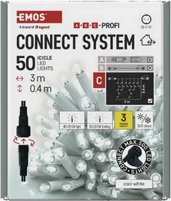Propojovací vánoční řetěz bez zdroje EMOS Connecting D2CC04 50LED krápníky 3m studená bílá částečně blikající