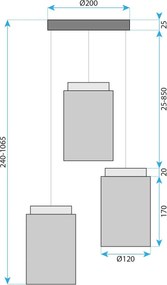 Toolight Toolight, závěsné svítidlo 3xE27, APP1811-3CPR, šedá matná-černá, OSW-00661