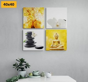 Set obrazů Feng Shui v bílo-žlutém provedení