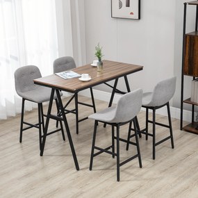 HOMCOM Barový set 5 ks s barovými židlemi, jídelní set do kuchyně, bistro stůl se 4 židlemi, kov, světle hnědá, 120x60x91 cm | Aosom.de