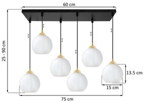 Závěsné svítidlo Costa, 6x bílé skleněné stínítko, b/g