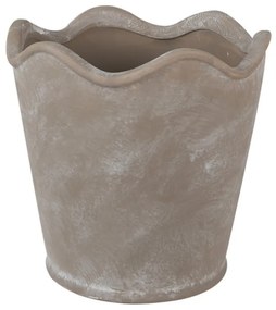 Hnědošedý keramický obal na květináč s vlnitým okrajem Ward – 19x18 cm