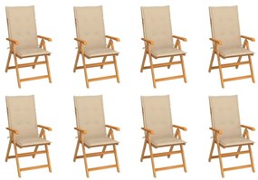 Polohovací zahradní židle s poduškami 8 ks masivní teak,  3072544