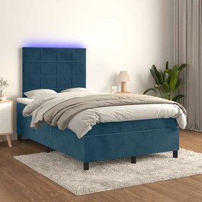 Box spring postel s matrací a LED tmavě modrá 120x190 cm samet 3270315