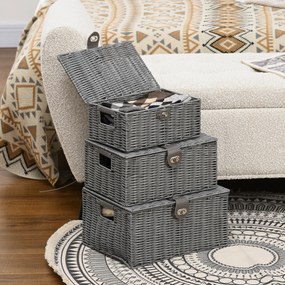 HOMCOM Úložné boxy sada 3 ks s víkem a přezkami 18L 12L 7L do obývacího pokoje Šedá | Aosom.de