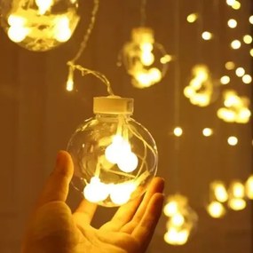 Vánoční osvětlení ISO19736  světelný závěs s koulemi 108 LED na USB, teplý bílý