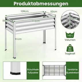 Costway Vyvýšený záhon s kovovými nohami, zvýšený zahradní záhon – stříbro