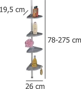 Koupelnová rohová police, 4 úrovně, barva šedá, WENKO