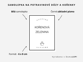 KOŘENOVÁ ZELENINA - omyvatelná samolepka na kořenky, výběr rozměrů Ø 5 cm / 5 x 5 cm / 6 x 8 cm | DomaLEP tvar: OBDÉLNÍK, barva: BÍLÁ - ČERNÉ písmo, velikost: š. 6 cm x v. 8 cm – základní písmo
