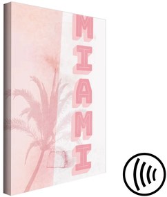 Obraz Městské Neonové Znaky (1-dílný) - Růžový nápis "Miami" na pozadí vysoké palmy