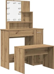 sada toaletního stolku s LED dub artisan kompozitní dřevo 3329186