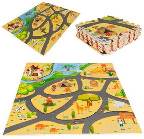 ECOTOYS Pěnová podložka pro děti safari puzzle 9el 93x93cm