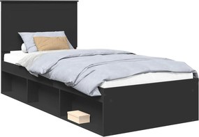 Rám postele s čelo Černá 90 x 200 cm Masivní borové dřevo 3409409