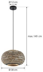 Závěsné svítidlo Lindby Nerys, 1 světlo, černá, bambus, Ø 38 cm