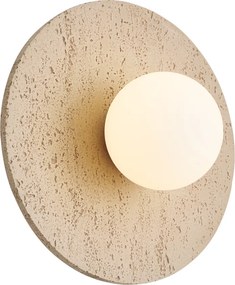 Nástěnná lampa Japandi z přírodního kamene kulatá s opálovým sklem - Josie