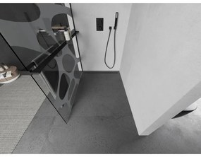 Mexen Kioto+ L, sprchová zástěna Walk-In s poličkou a věšákem 110 x 200 cm, 8mm čiré sklo bílý vzor, ​​černý profil, 800-110-123-70-97