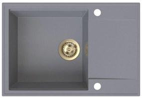 Sink Quality Sink55, kuchyňský granitový dřez 680x460x215 mm + zlatý sifon, šedá, SKQ-SINK.D.1KDO.XG