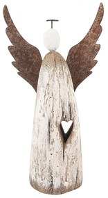 Dekorace dřevěná figurka anděl se srdíčkem Angel Rustic L - 14*5*26 cm