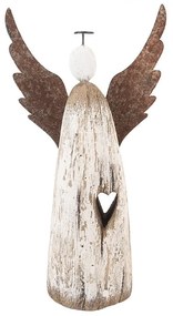 Dekorace dřevěná figurka anděl se srdíčkem Angel Rustic L - 14*5*26 cm