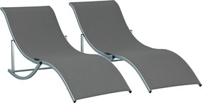Outsunny 2dílná sada slunečních lehátek, zahradní lehátka, ergonomické hliníkové lehátko z textilénu, tmavě šedé 165 x 61 x 63 cm | Aosom