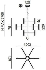 Linea Light 9756 Perla_P12, černý moderní lustr, 59W LED 3000K DALI, 87x100cm