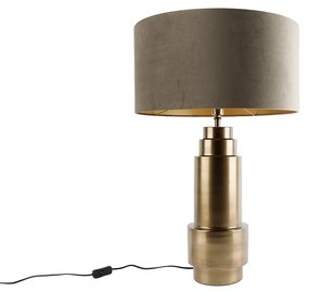 Stolní lampa bronzová s sametovým stínítkem taupe se zlatem 50 cm - Bruut